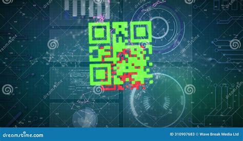 image of colourful qr codes over communication network and data