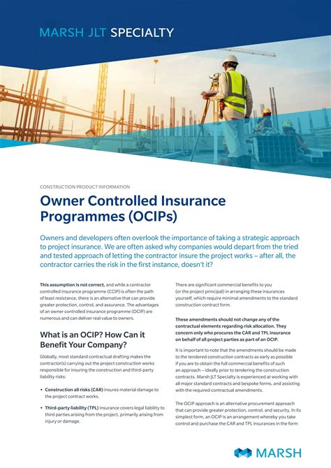 Owner Controlled Insurance Programmes Ocips Pdf