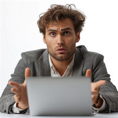 A Man Is Sitting At A Desk With A Laptop In Front Of Him Premium Ai Generated Image