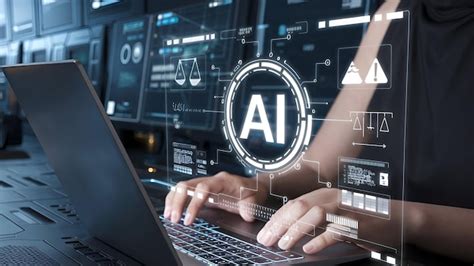 premium photo futuristic ai technology with hands typing on laptop
