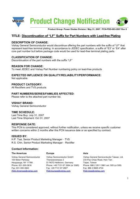 Title Discontinuation Of “lf” Suffix For Part Numbers With Ecomal