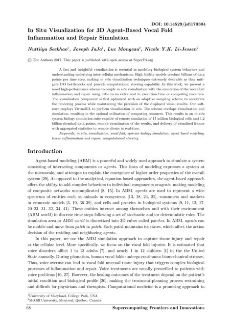 Pdf In Situ Visualization For 3d Agent Based Vocal Fold Inflammation