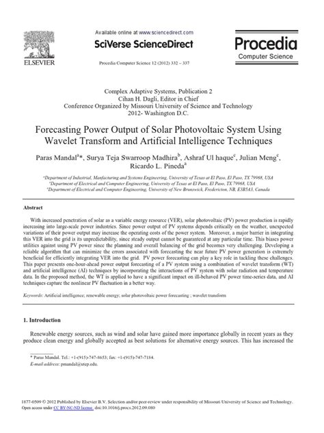 Forecasting Power Output Of Solar Photovoltaic System Using Wavelet Transform And Artificial