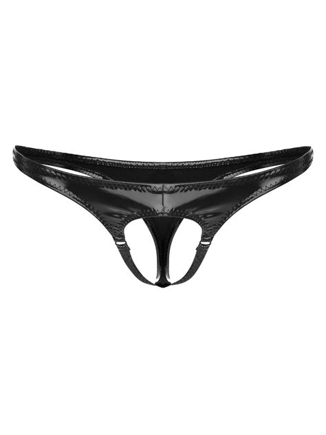 Yizyif Mens Patent Leather Thong T Back Tanga Low Rise Crotch Open