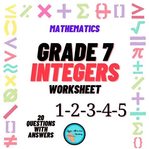 Integers Worksheet 7th Grade