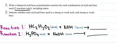 Solved 1. Write a balanced acid-base neutralization reaction | Chegg.com