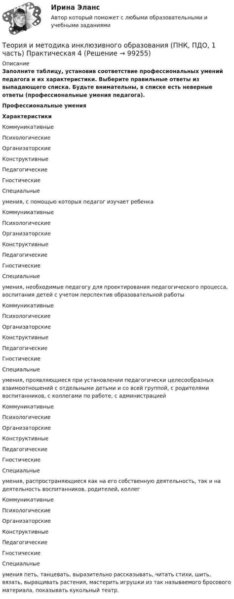 Теория и методика инклюзивного образования ПНК ПДО 1 часть Практическая 4 Решение → 99386