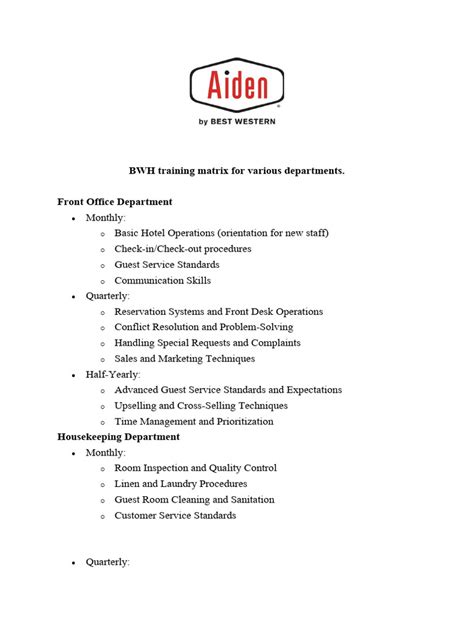 Bwh Training Matrix For All Departments Download Free Pdf Marketing