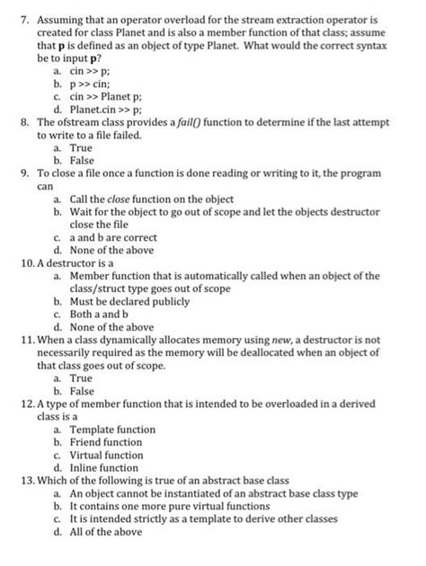 Solved 7 Assuming That An Operator Overload For The Stream