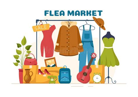 Flat Design Second Hand Flea Market Photocall Vector Illustration