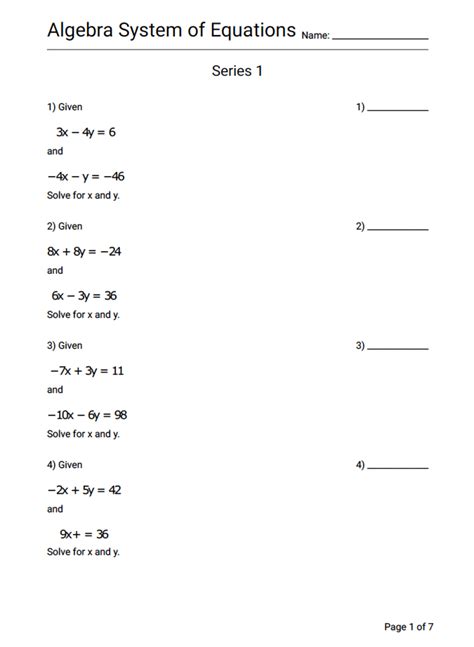 Algebra Systems Of Equations Worksheet Series 1 Geek Slop Online