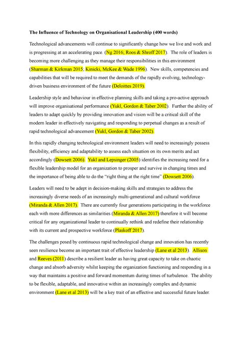 FOW Assignment Review The Influence Of Technology On Organisational