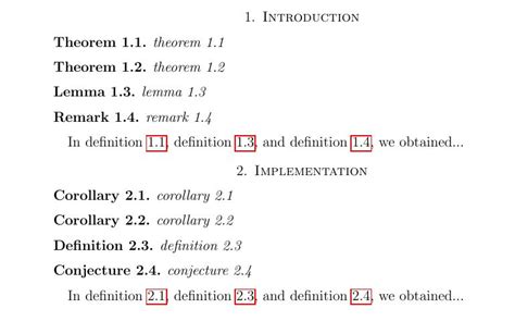 Common Per Section Numbering And Referencing Of Theorems Lemmas Definitions Remarks TeX