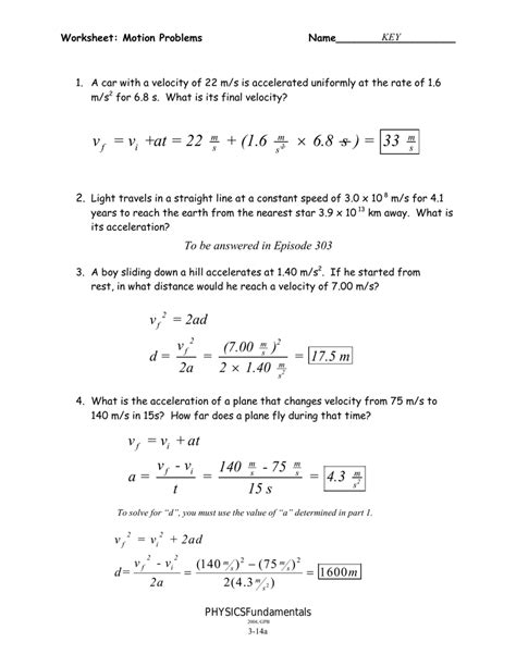 Speed Problem Worksheet Answers Onlineworksheet My Id