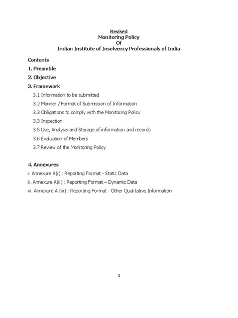 Monitoring Policy Of Iiipi 18th Jan 2019 Pdf Bankruptcy Insolvency