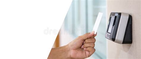Proximity Card Reader Door Unlock Hand Security Man Using Id Card On