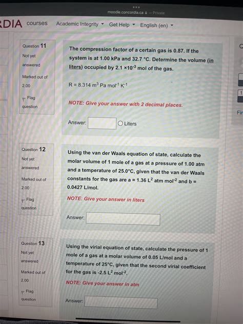 Solved Question 11 The Compression Factor Of A Certain Gas