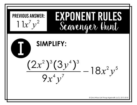 Exponent Rules Laws Of Exponents Scavenger Hunt All Things Algebra