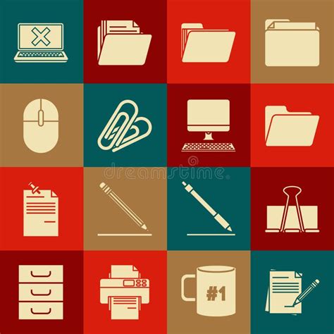 Set Blank Notebook And Pencil With Eraser Binder Clip Document Folder Paper Computer Mouse