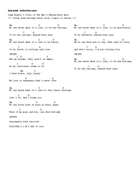 Limp Bizkit Behind Blue Eyes Pdf