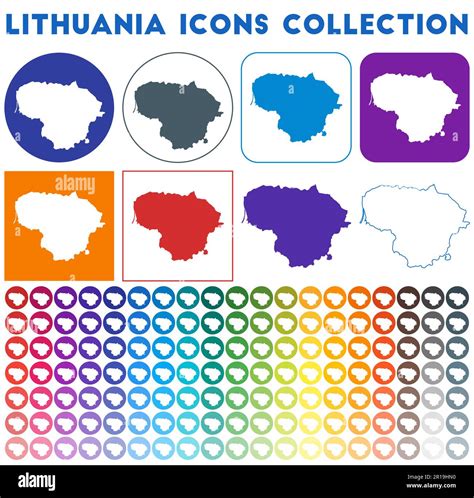 Lithuania Icons Collection Bright Colorful Trendy Map Icons Modern Lithuania Badge With