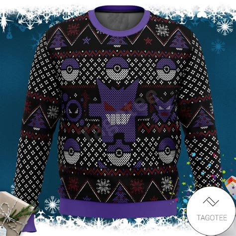 Ghosts Type Gengar Ghastly Haunter Pokemon Manga Anime Xmas Ugly Christmas Sweater Tagotee