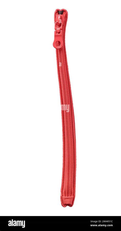 Red Zipper Isolated On White Background Closed Zipper With Runner For