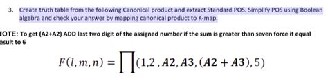 Solved 3 Create Truth Table From The Following Canonical