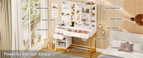 Makeup Vanity Desk With Lights And Openable Mirror And Charging