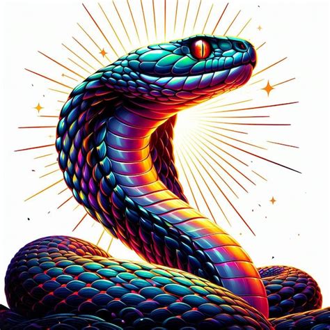 하이퍼 리얼리즘 터 아트 일러스트레이션 화려한 아프리카 왕 코브라 백색 배경에 고립 프리미엄 벡터