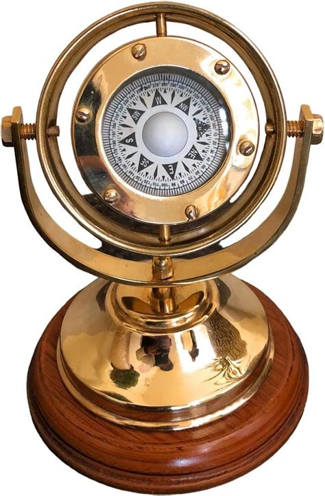 Nautical 3xglass 5 Brass Plated Gimbal Compass With Stand Home