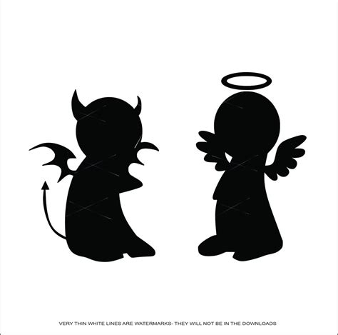 Angel Devil Good Scary Bad Conscience Halo Temptation Satan Horns Cut