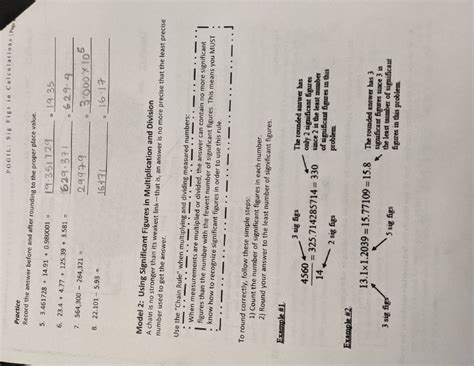 Sigfig 2 Chemistry Pogil Sig Figs In Calculations I Page Practice Record The Answer Before
