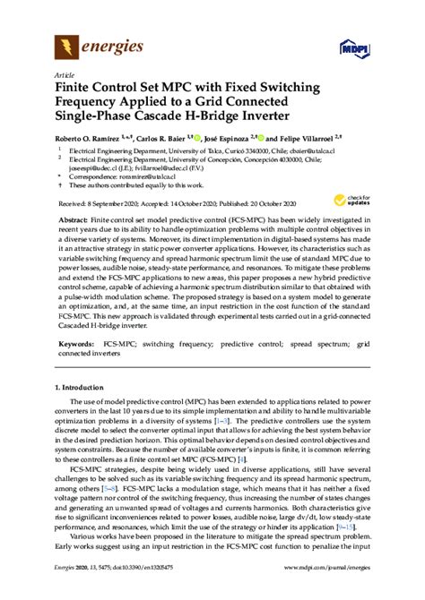 Pdf Finite Control Set Mpc With Fixed Switching Frequency Applied To