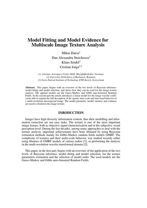 Pdf Model Fitting And Model Evidence For Multiscale Image Texture Analysis