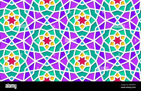 Arabic Seamless Girih Pattern With Classic Islamic Culture Ornament Colorful Tiled Background