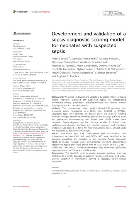 Pdf Development And Validation Of A Sepsis Diagnostic Scoring Model