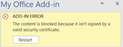 ADD IN ERROR The Content Is Blocked Because It Isn T Signed By A