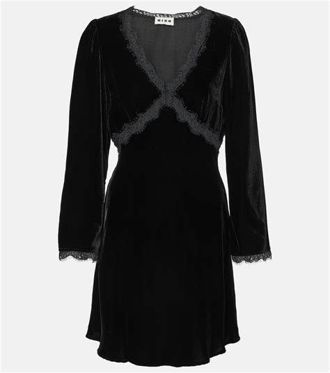 Macie Lace Trimmed Velvet Minidress In Black Rixo Mytheresa
