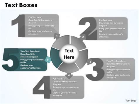 ppt five text boxes powerpoint template lotus connections with circle