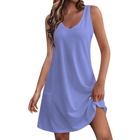 Mohiass V Neck Sleeveless Tank Summer Dresses For Women Solid Color