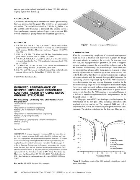 Pdf Improved Performance Of Stepped Impedance Resonator Low‐pass Filter By Using Defect Ground