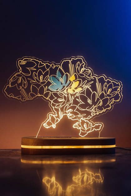 Еколампа нічник 3d карта України з квітами з Led підсвіткою Usb 28х21
