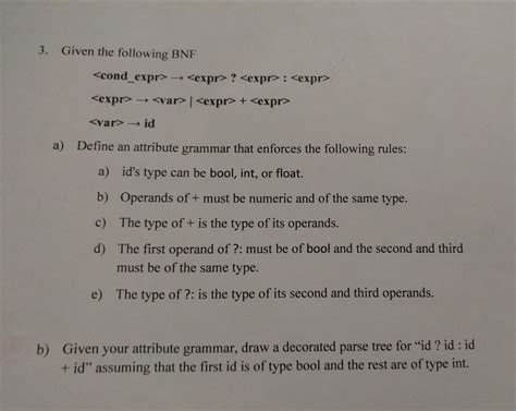 solved 1 given following bnf define attribute grammar enforces