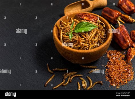 Flour Worm With Chili Fried Salty Worms Baked Worms Healthy Diet