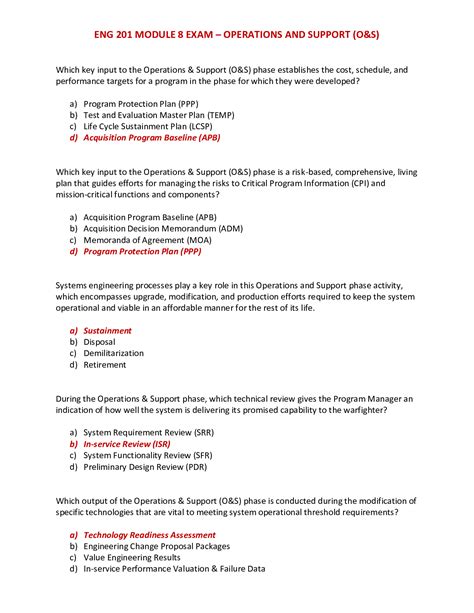 English 201 Eng 201 Module 8 Exam Operations And Support Oands