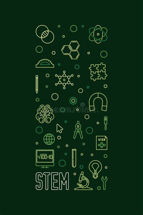 Science Tech Engineering And Math Illustration Stem Vector Outline Vertical Green Banner
