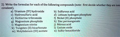 Solved 2 Write The Formulas For Each Ofthe Following Compounds Note