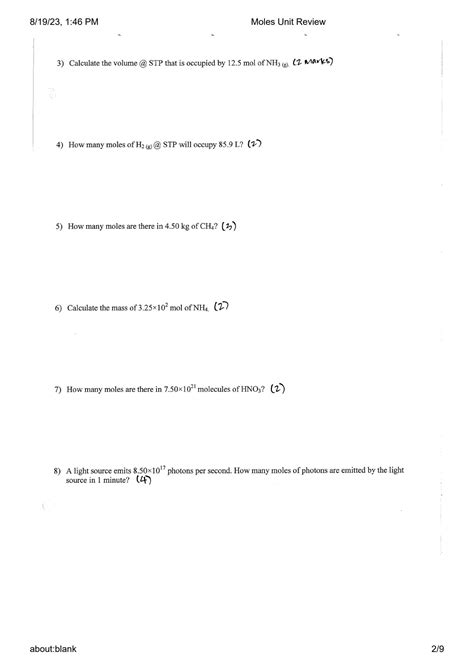 Solution Introduction To Chemistry Chem 30 Practice Material Moles