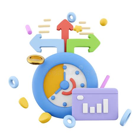 3d Rendering Timer With Growth Histogram And Arrows Icon 3d Render Stopwatch Time Results Sign